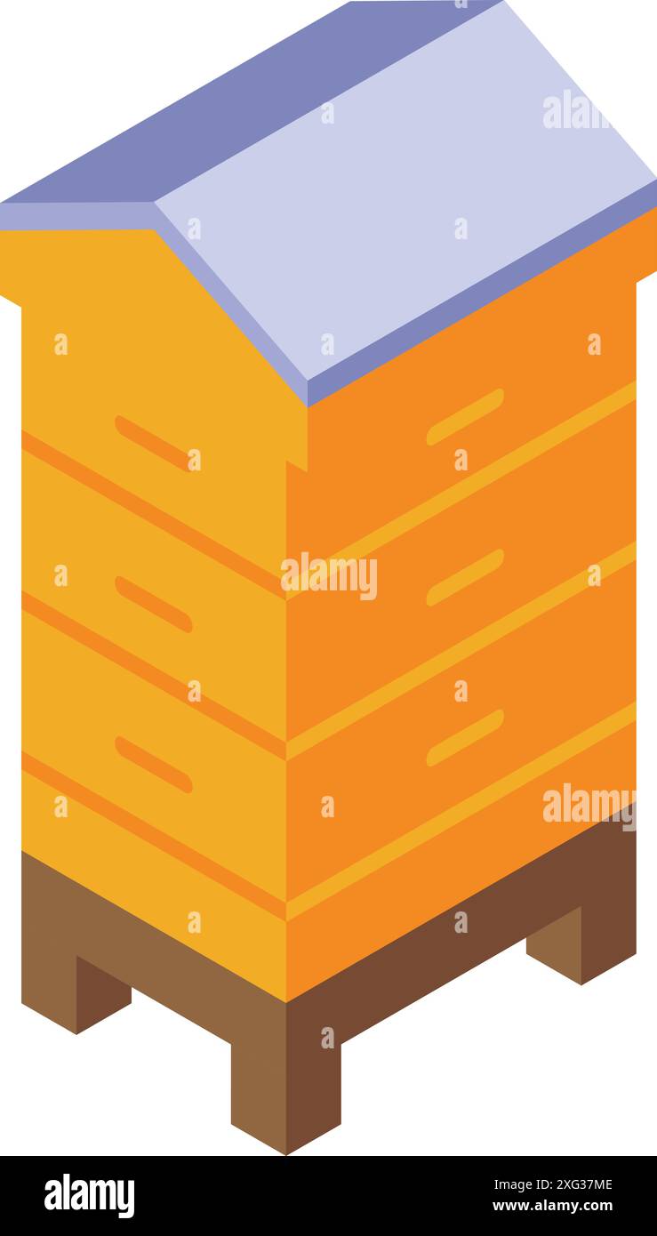Yellow wooden beehive standing on legs for collecting honey isometric ...