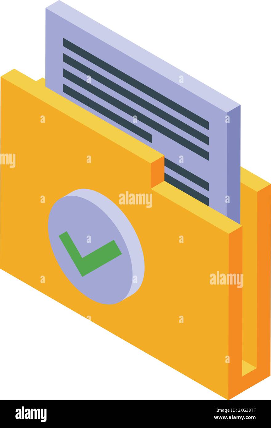 Yellow folder containing document with green check mark representing ...
