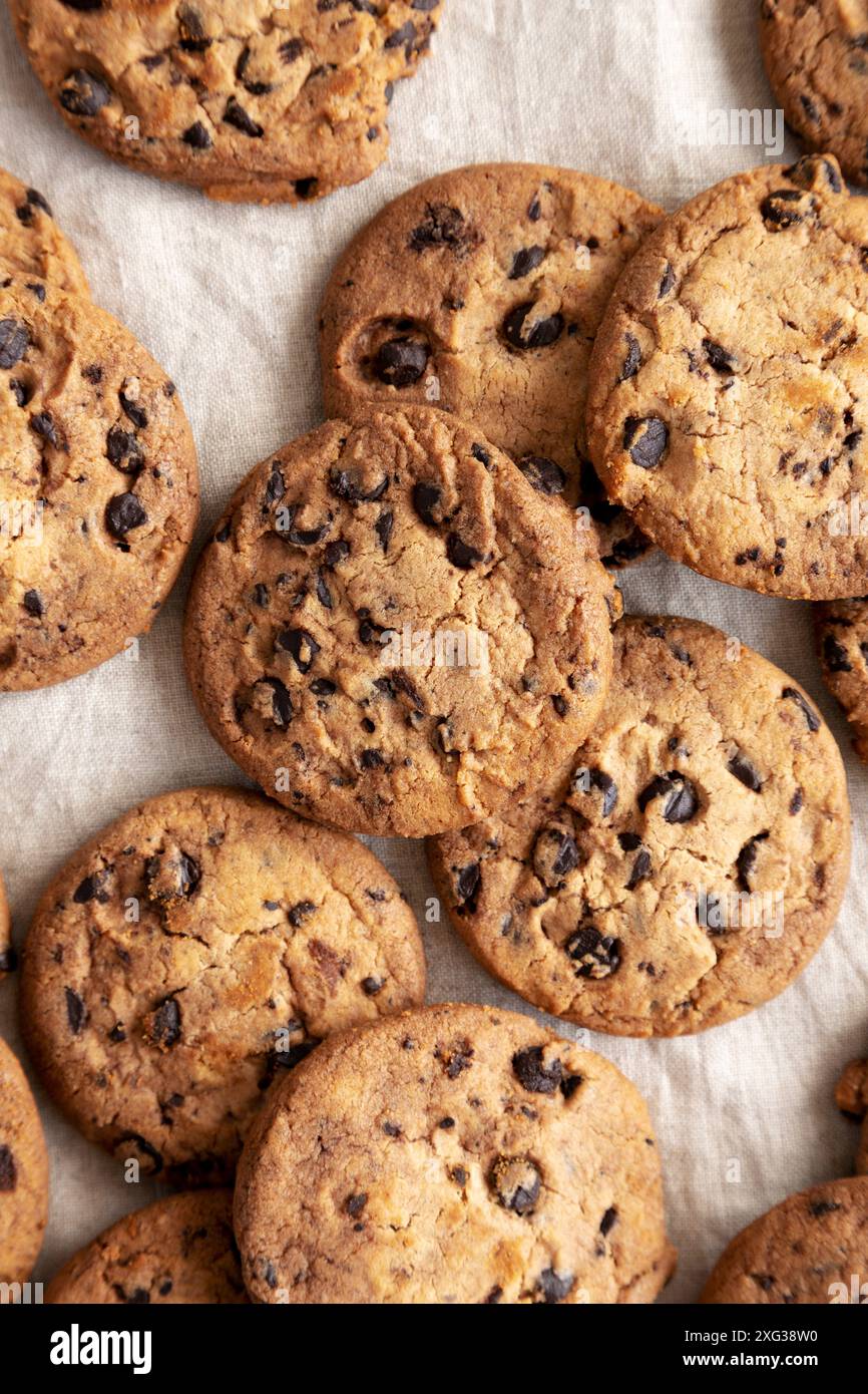 Homemade Gooey Chocolate Chip Cookies, top view. Overhead, flat lay ...