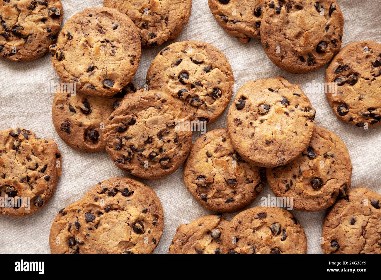 Homemade Gooey Chocolate Chip Cookies, top view. Overhead, flat lay ...