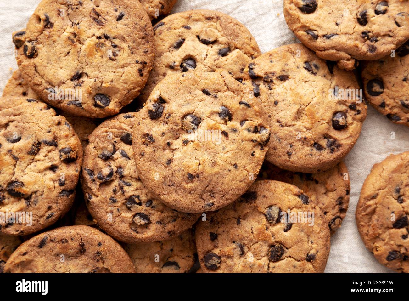 Homemade Gooey Chocolate Chip Cookies, top view. Overhead, flat lay ...