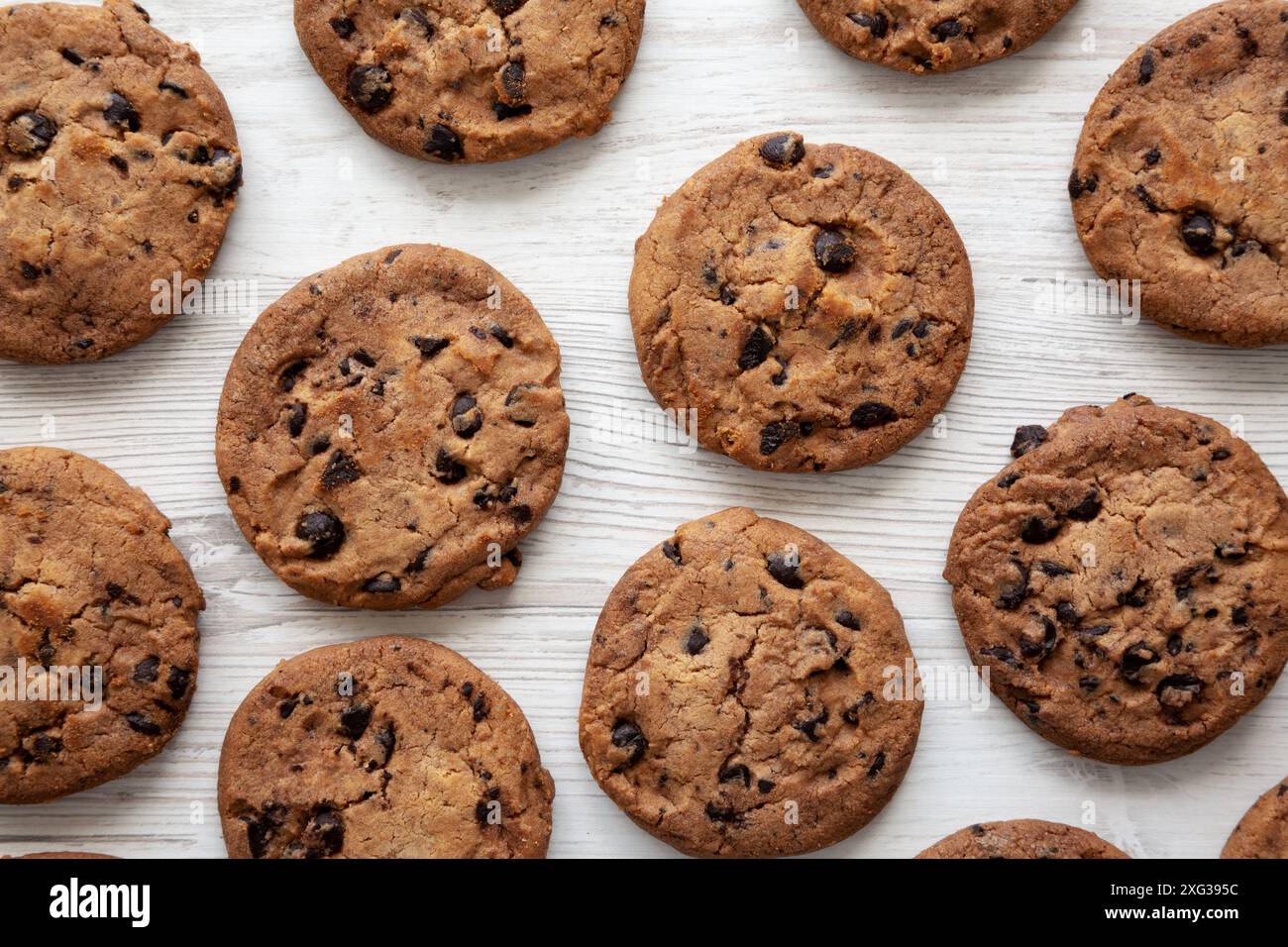 Homemade Gooey Chocolate Chip Cookies, top view. Overhead, flat lay ...