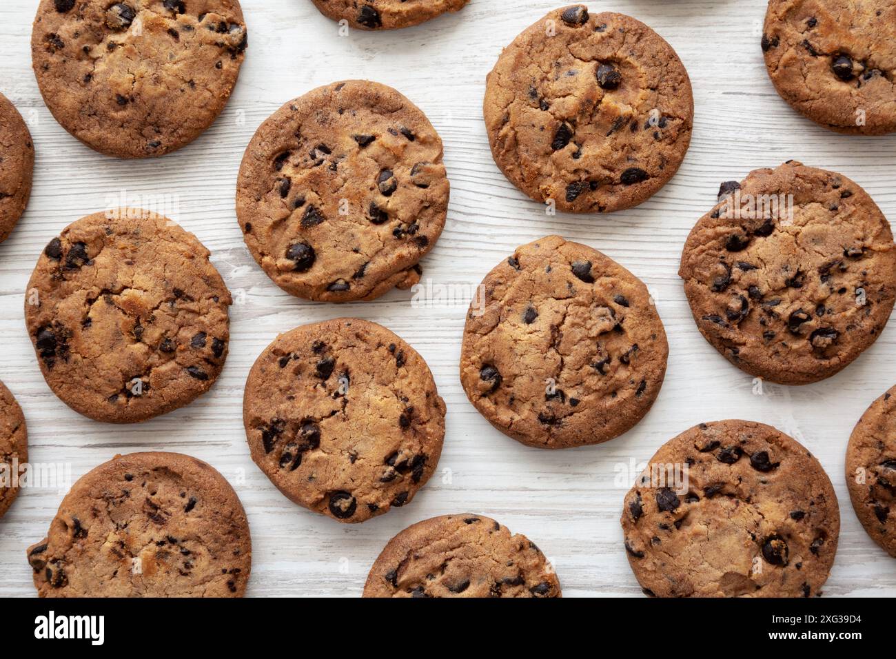 Homemade Gooey Chocolate Chip Cookies, top view. Overhead, flat lay ...