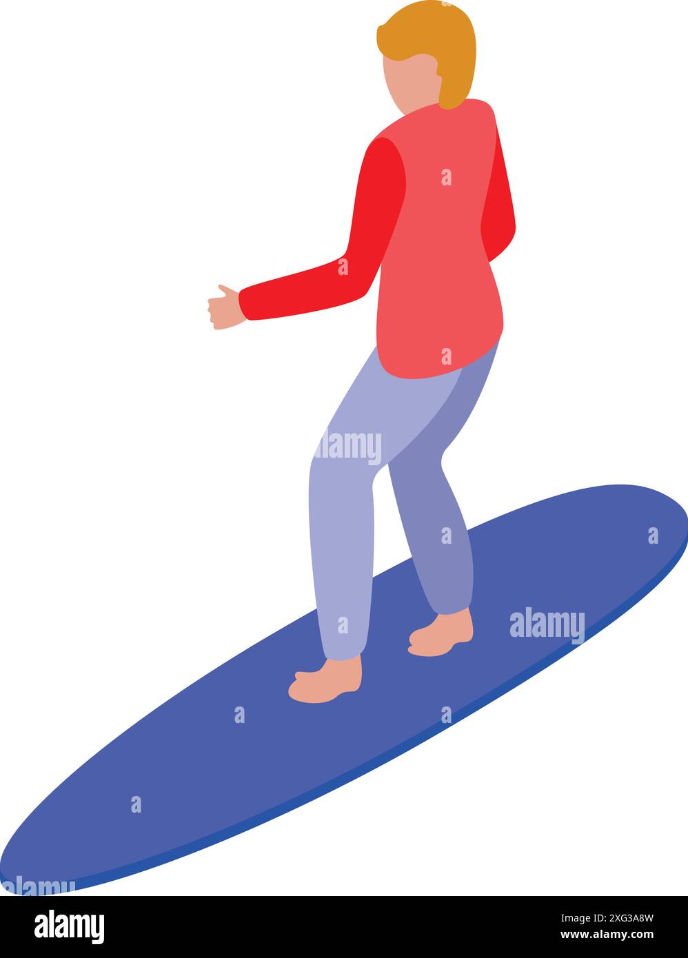 Surfer riding a surfboard, balancing on a wave, summer sport 3d ...