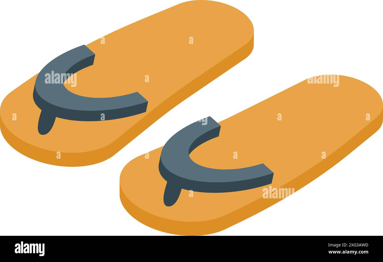 Pair of yellow flip flops for summer vacation isometric view isolated ...