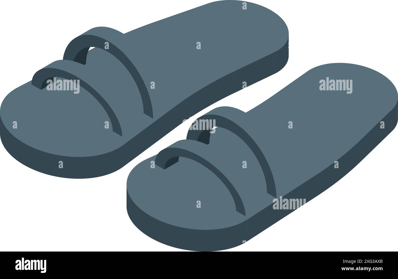 Simple pair of blue summer rubber slippers with two straps isometric ...