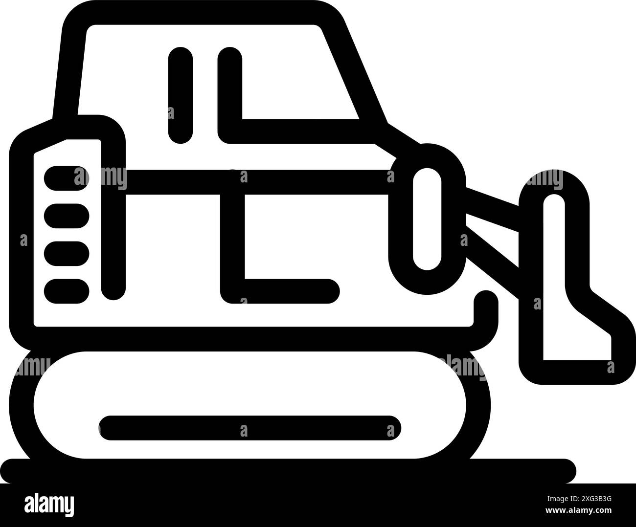 Clean and simple line art icon of an excavator moving earth on a ...