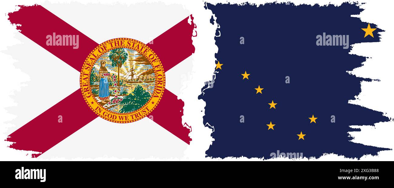 Alaska and Florida states grunge brush flags connection, vector Stock ...