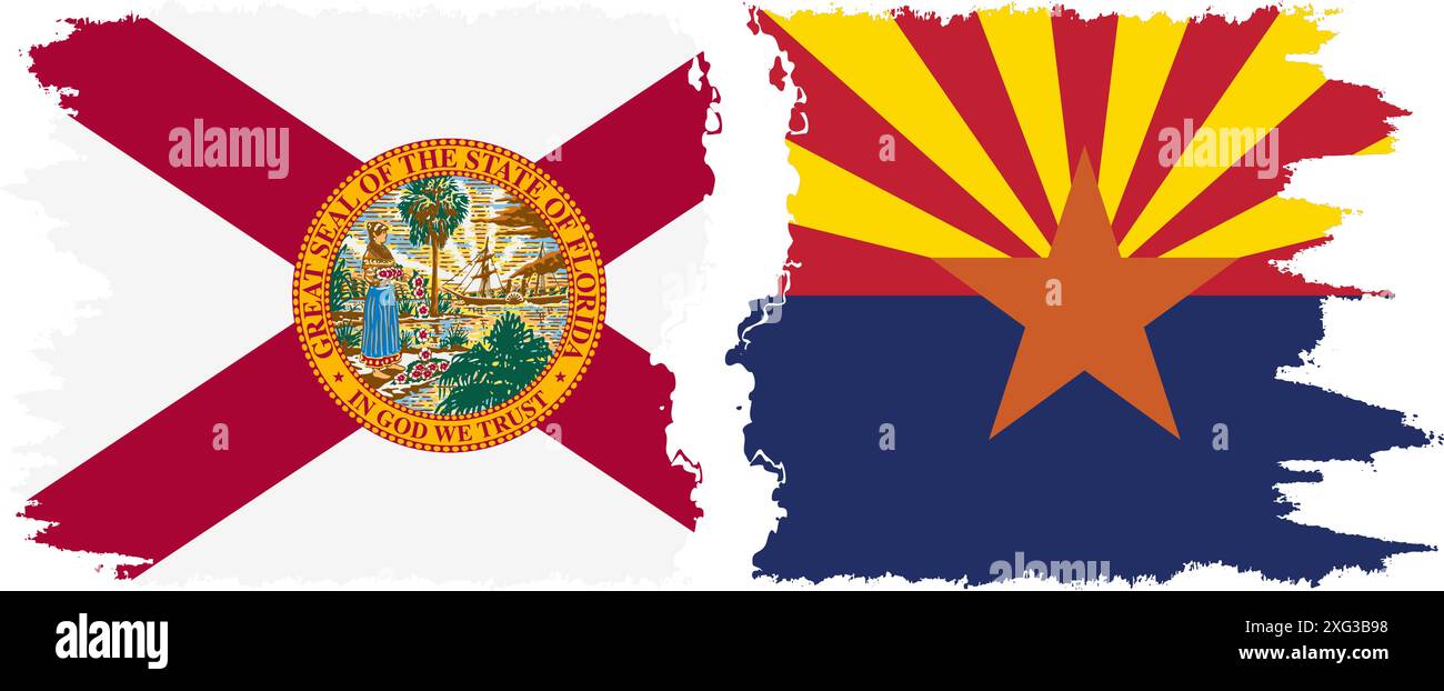 Arizona and Florida states grunge brush flags connection, vector Stock ...