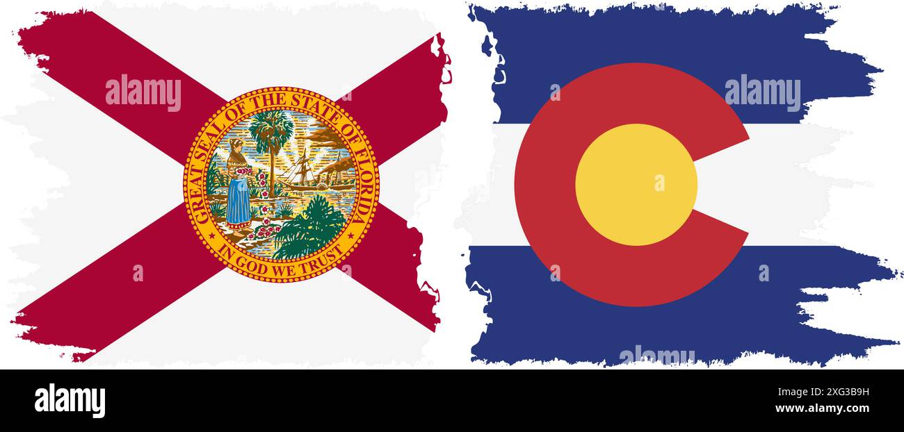 Colorado and Florida states grunge brush flags connection, vector Stock ...