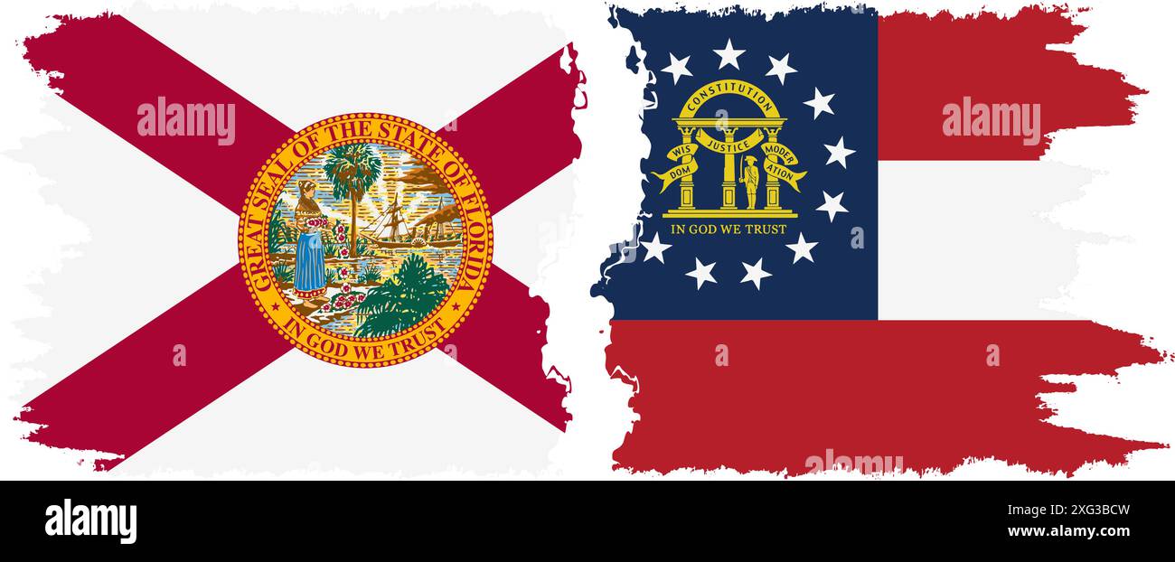 Georgia and Florida states grunge brush flags connection, vector Stock ...