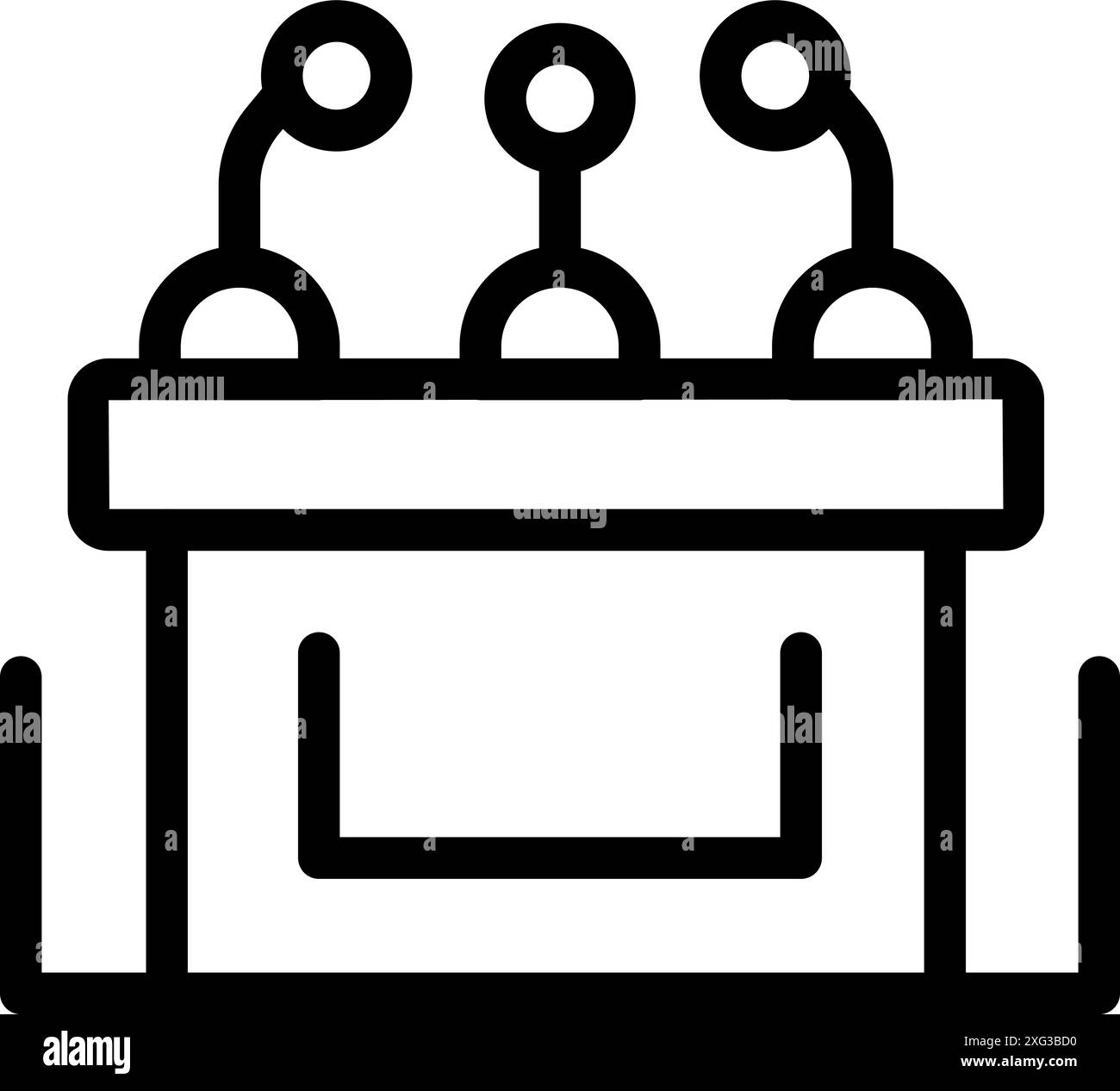 Line icon of a conference table with three microphones, ideal for ...