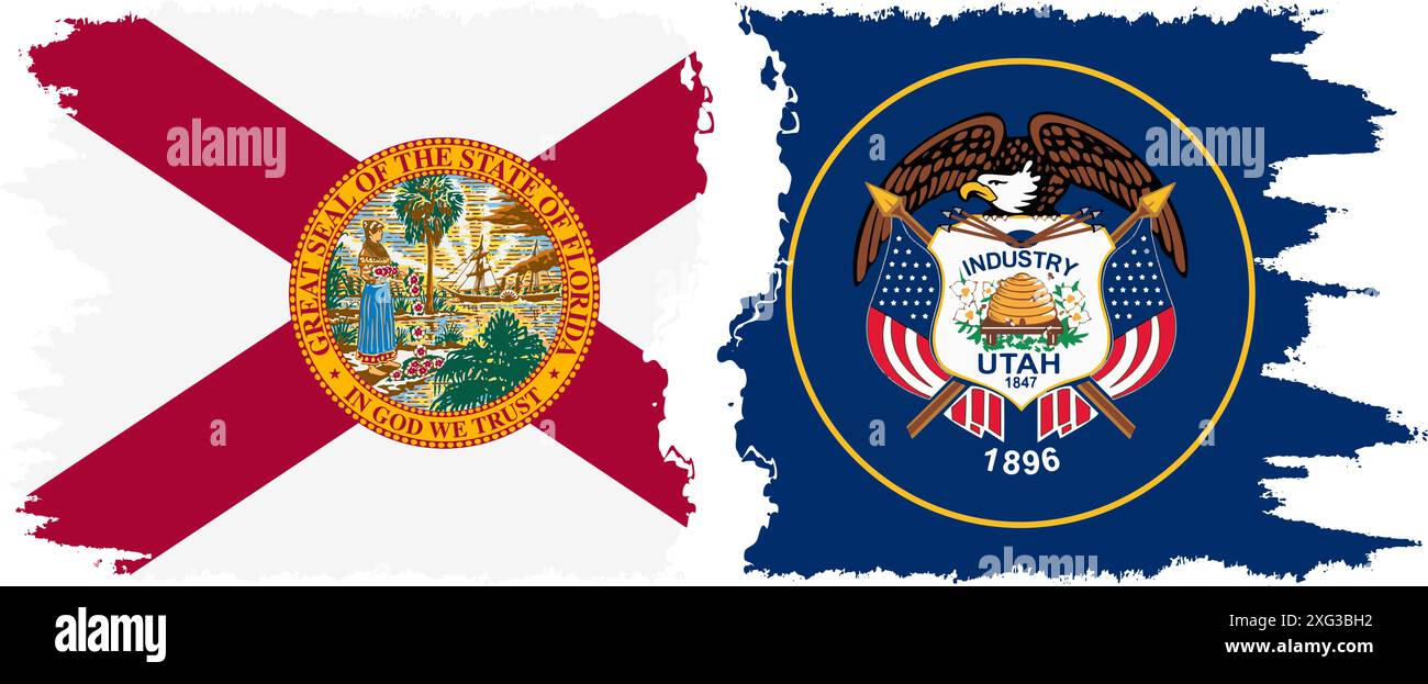 Utah and Florida states grunge brush flags connection, vector Stock ...