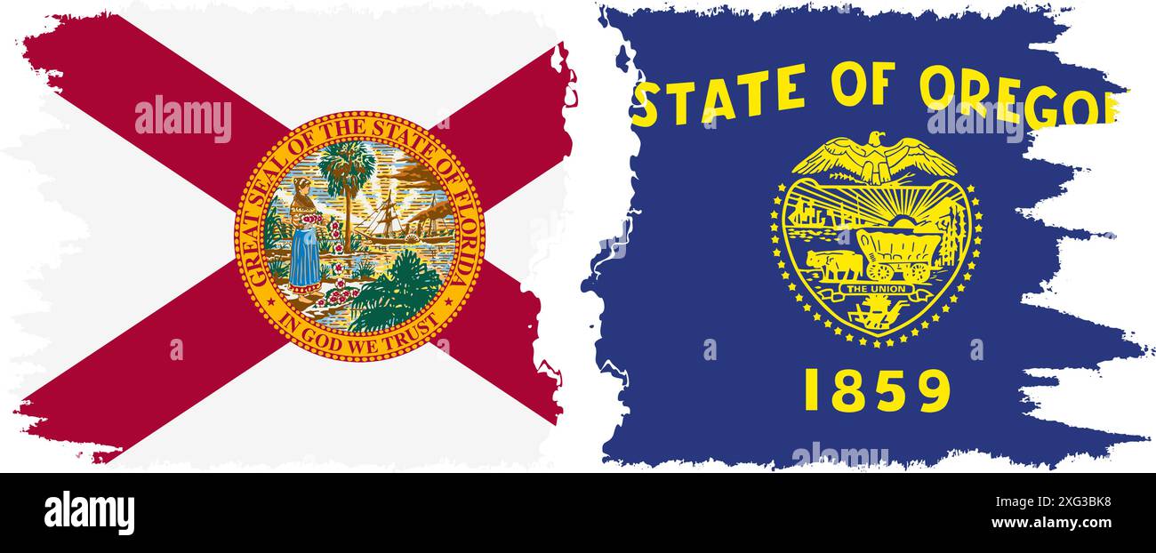 Oregon and Florida states grunge brush flags connection, vector Stock ...