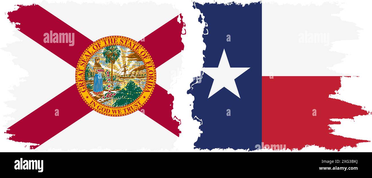 Texas and Florida states grunge brush flags connection, vector Stock ...