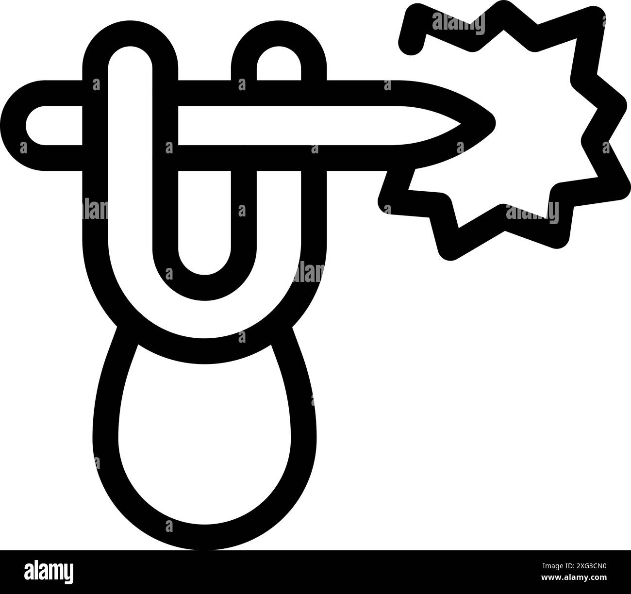 Line art icon of a slingshot launching a projectile with force and ...