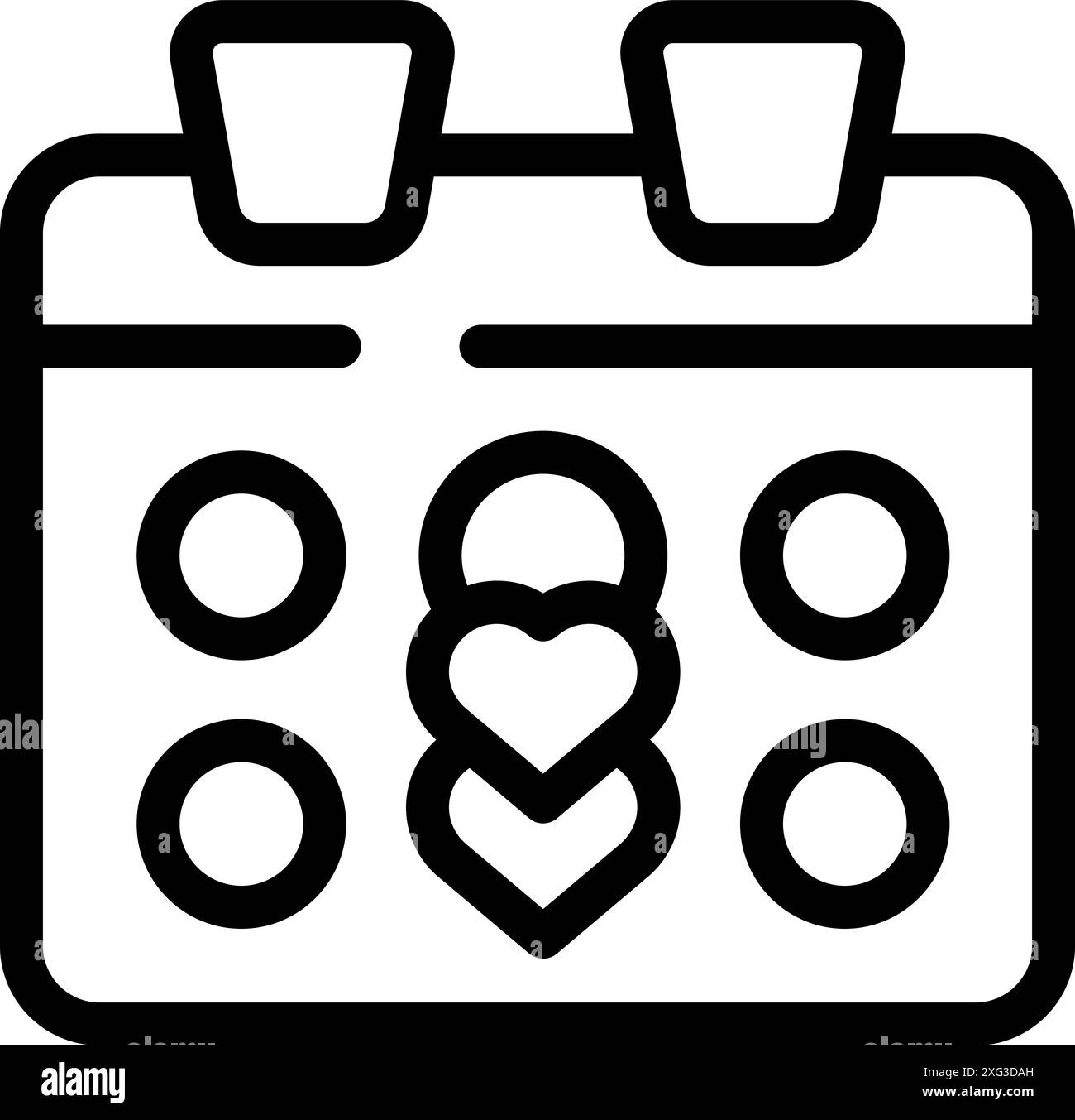 Calendar is showing a romantic date with two hearts for valentine's day ...