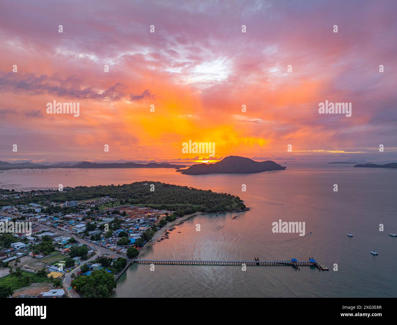 Aerial view Amazing The sky looked like flames over the islands ...