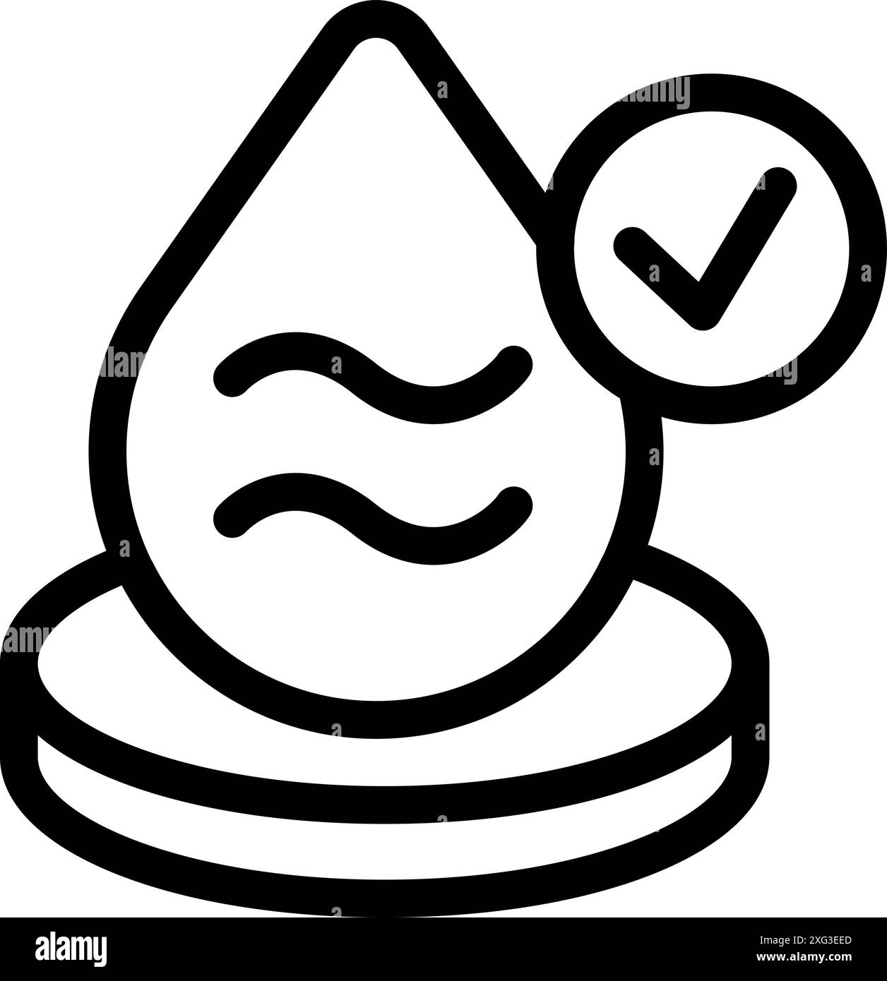 Simple icon of a water drop with waves inside and a check mark ...