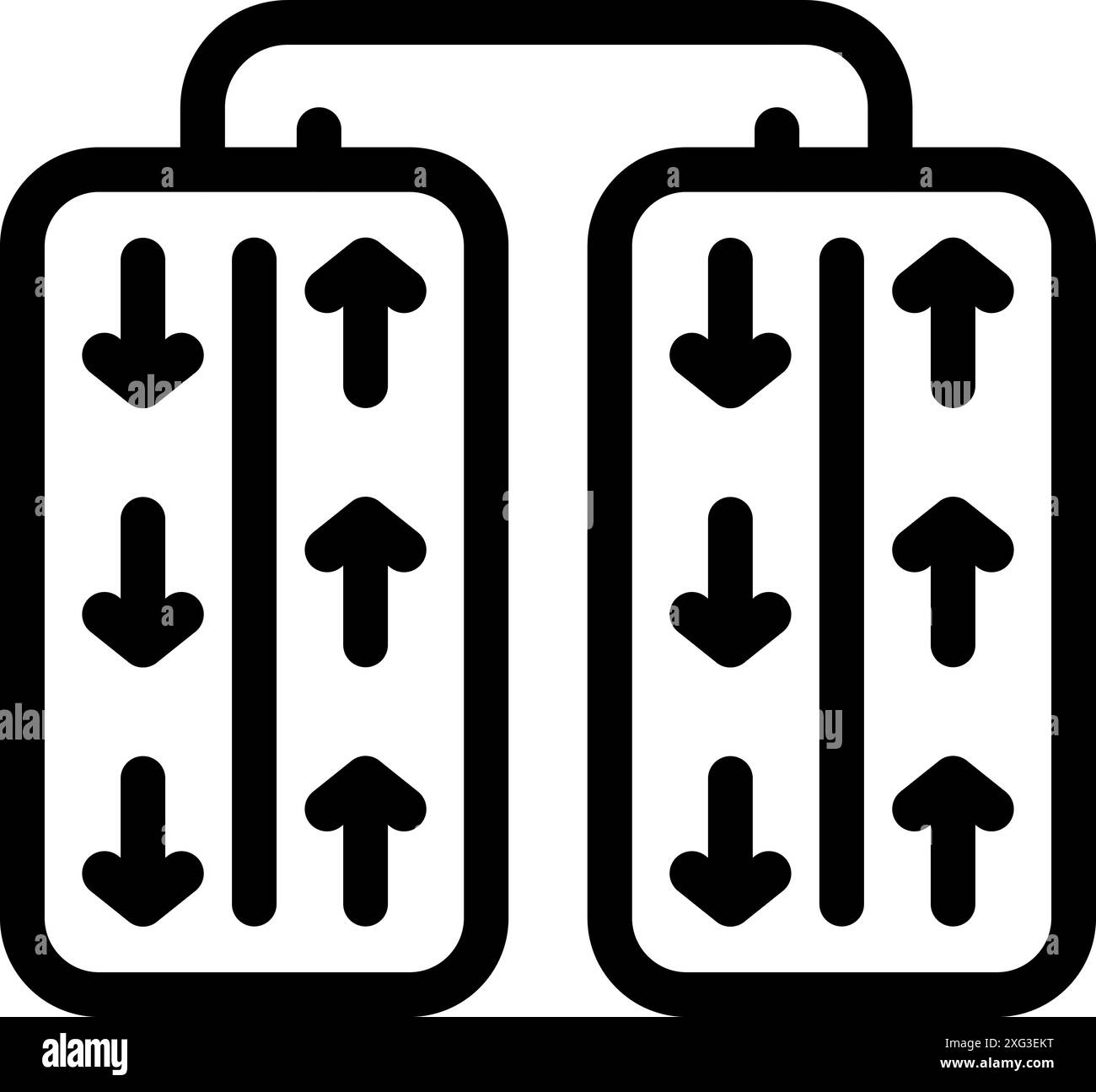 Black outline icon representing a data exchange between two servers ...