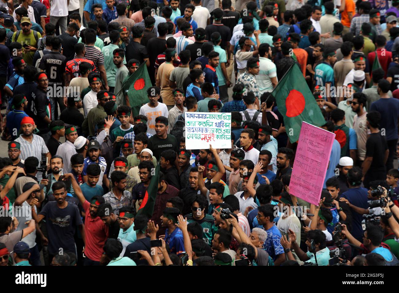 Bangladeshi students block the Shahbagh intersection, during a protest ...