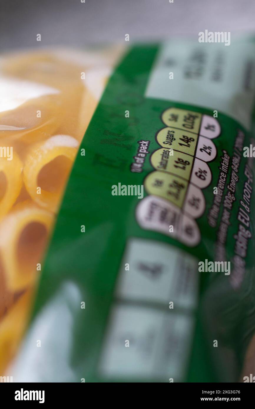 Packet of pasta with nutritional information per serving written as ...
