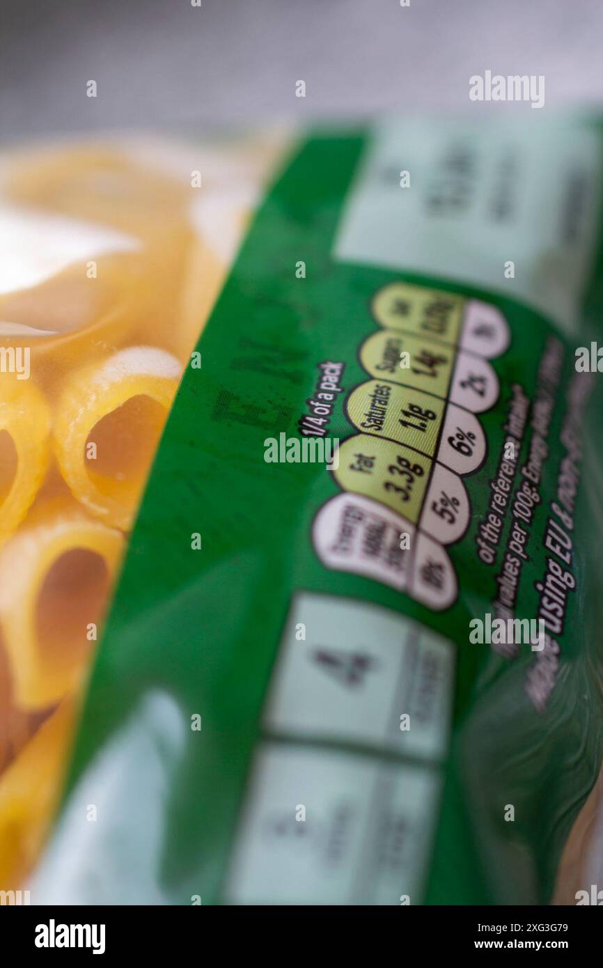Packet of pasta with nutritional information per serving written as ...