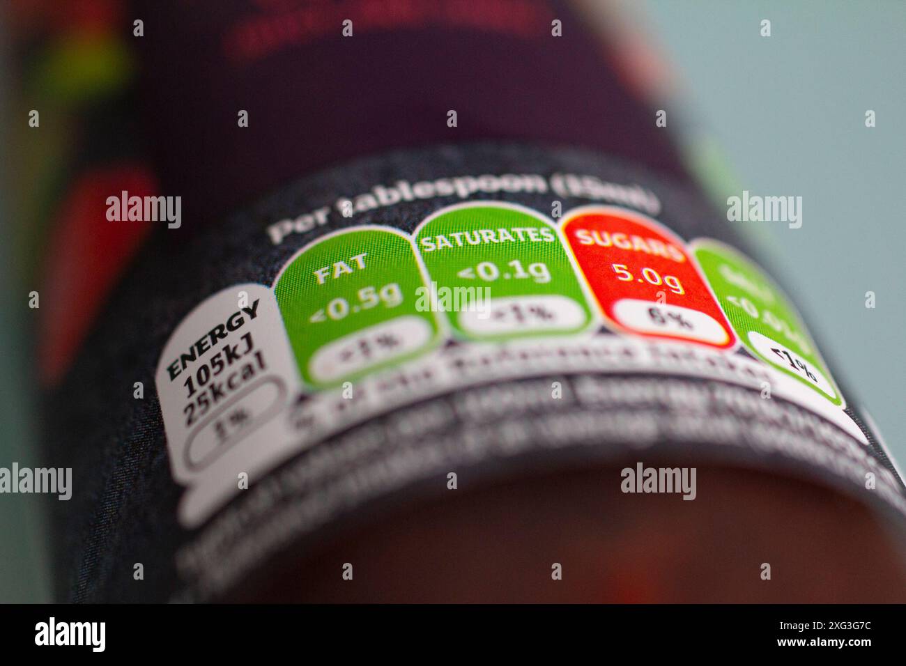 Jar of raspberry coulis with nutritional information per serving ...