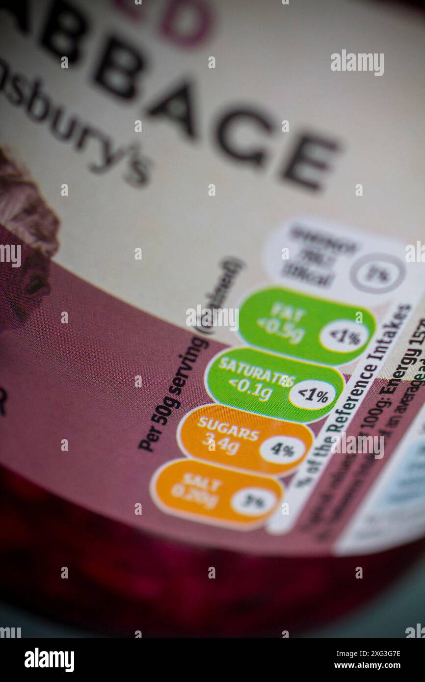 Glass jar of pickled red cabbage with nutritional information per ...