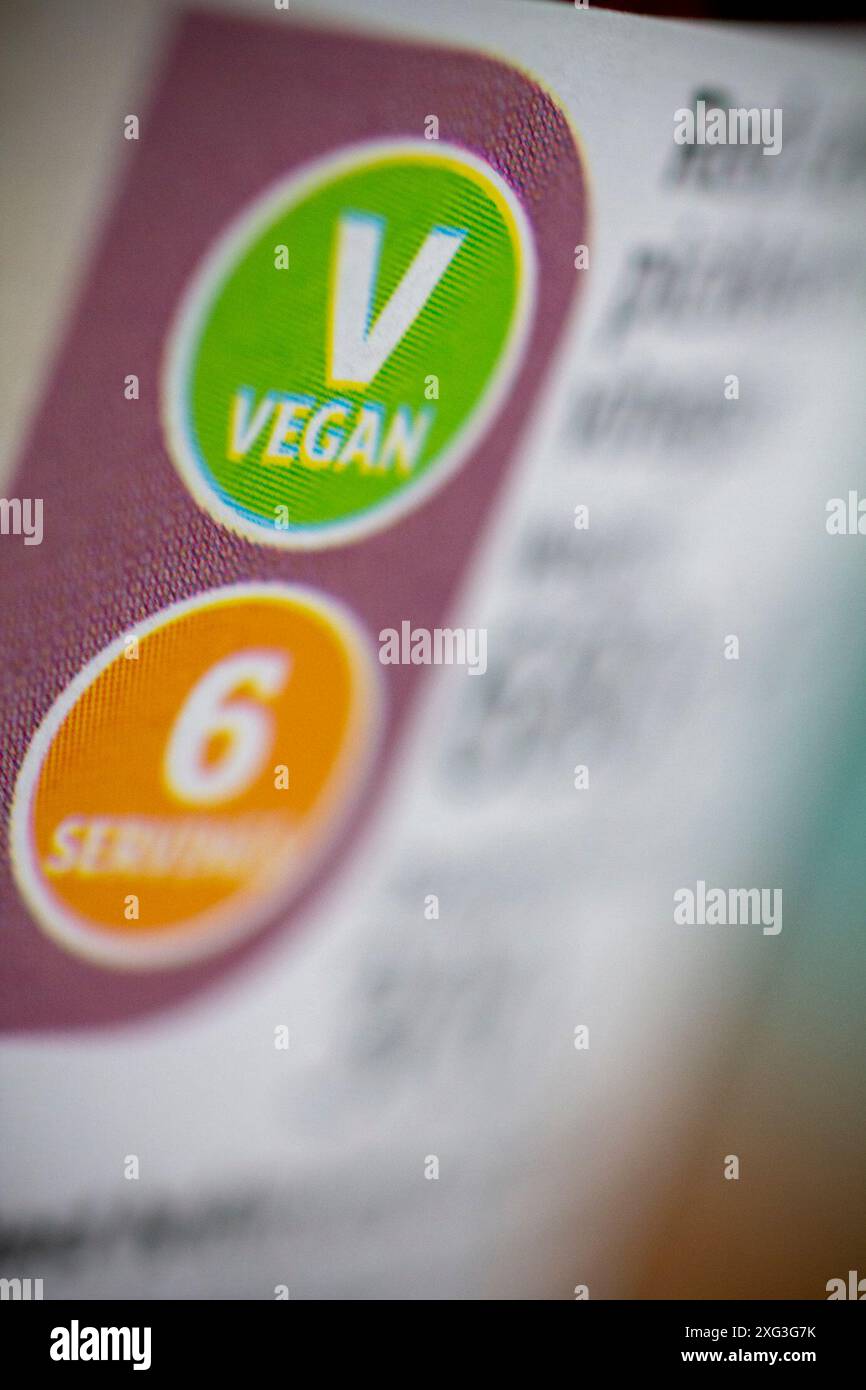 Vegan label on food packaging denoting that contents are suitable for ...