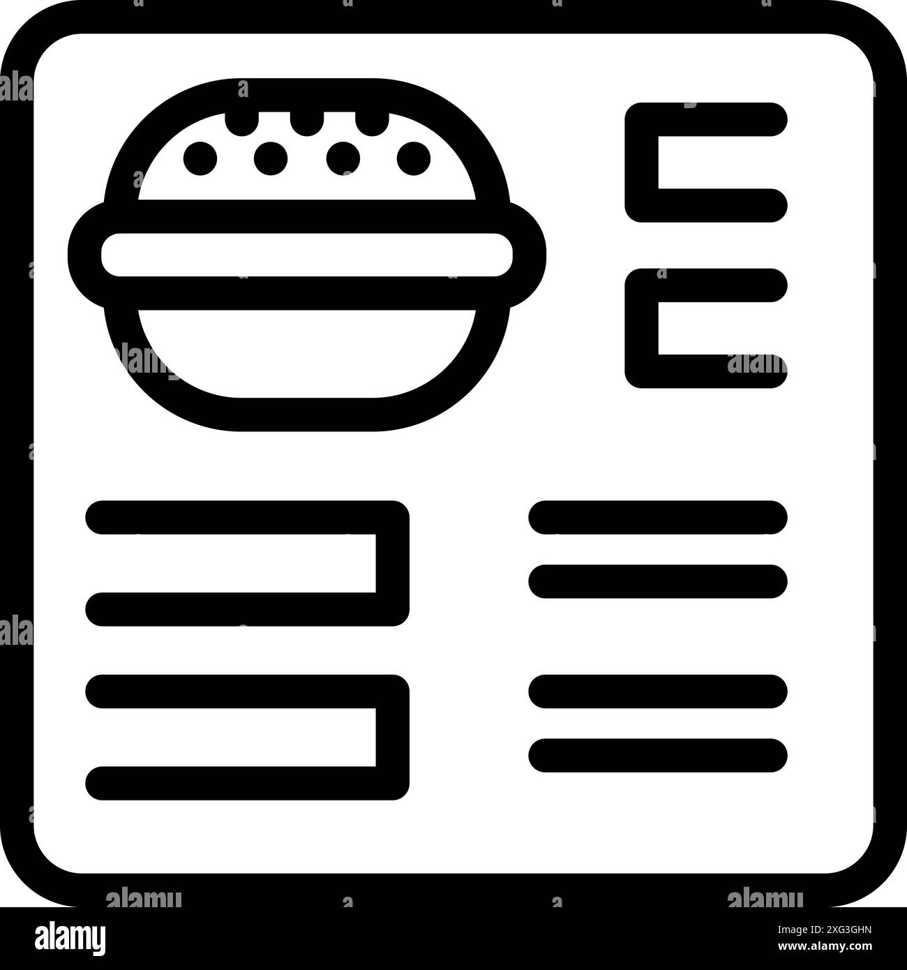 Simple Black And White Icon Of A Digital Tablet Displaying A Virtual Burger Menu Stock Vector