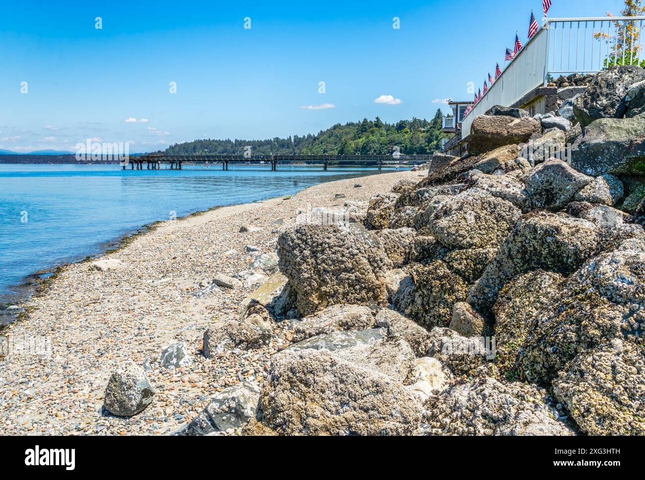 A view of the pier along the shore at Dash Point, Washington Stock ...