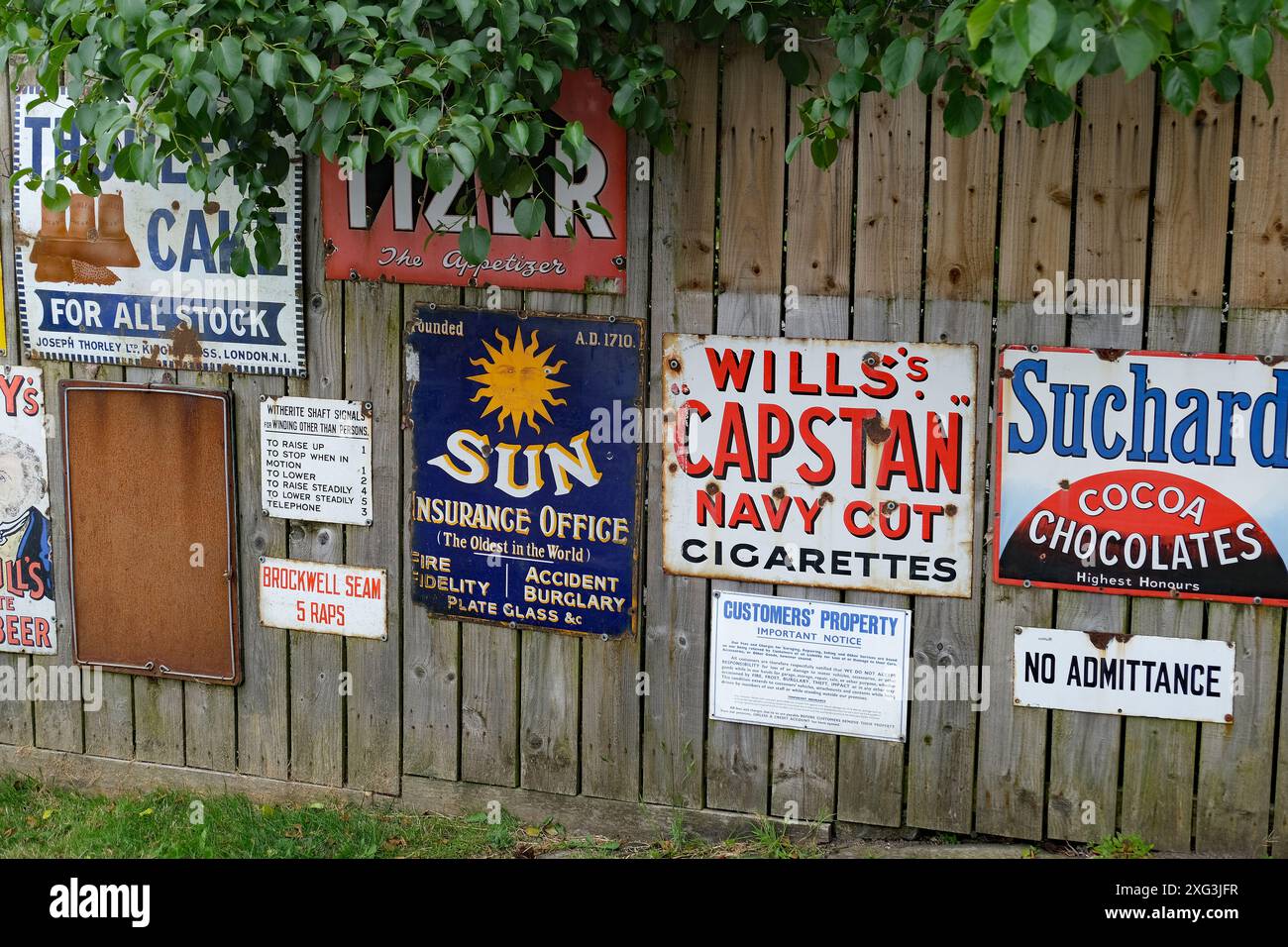 Beamish open air museum. UK. Vintage advertising signs on walls and ...