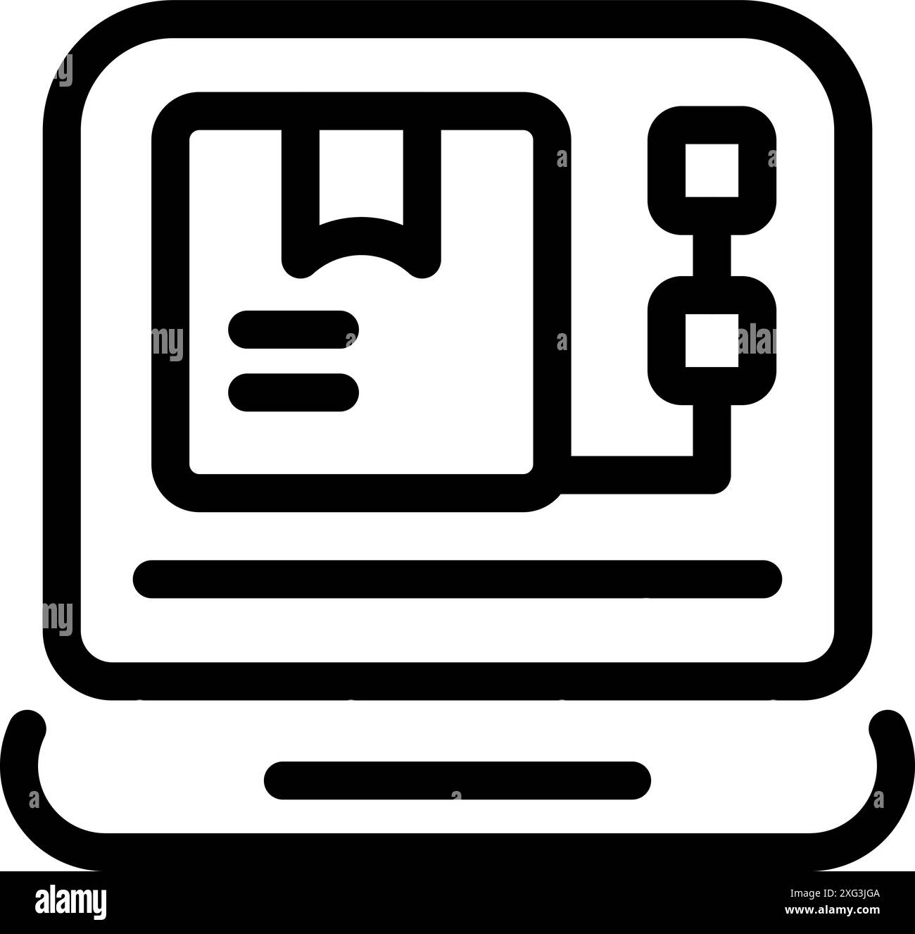 Online parcel tracking system showing a cardboard box on a laptop ...