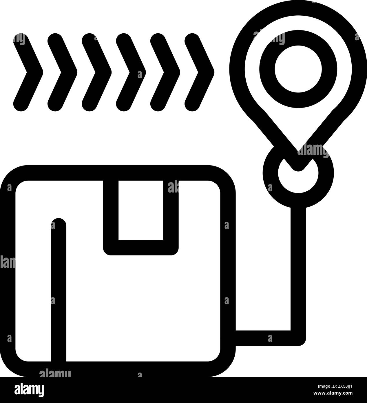 Simple line icon of a package being delivered to a location marked on a ...