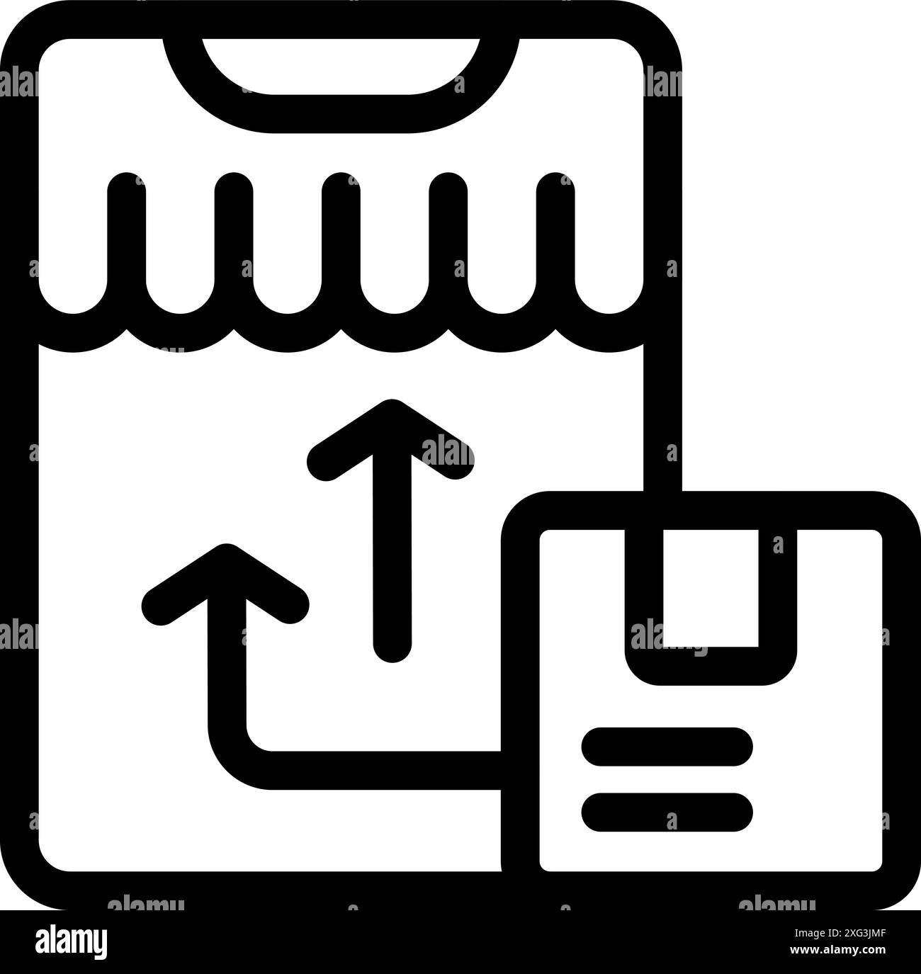 Smartphone showing online shop sending parcel with up arrows ...