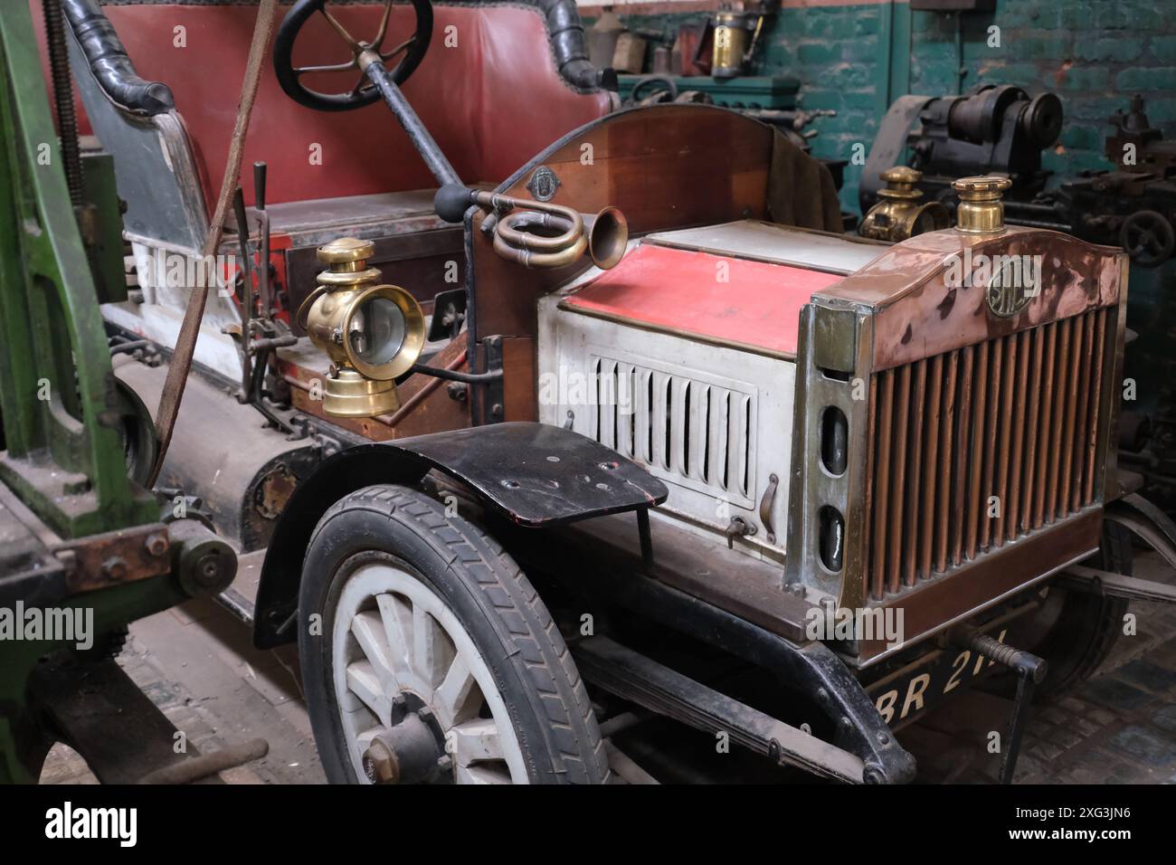 Beamish museum. Durham, UK. vintage vehicle in 1920's garage Stock ...