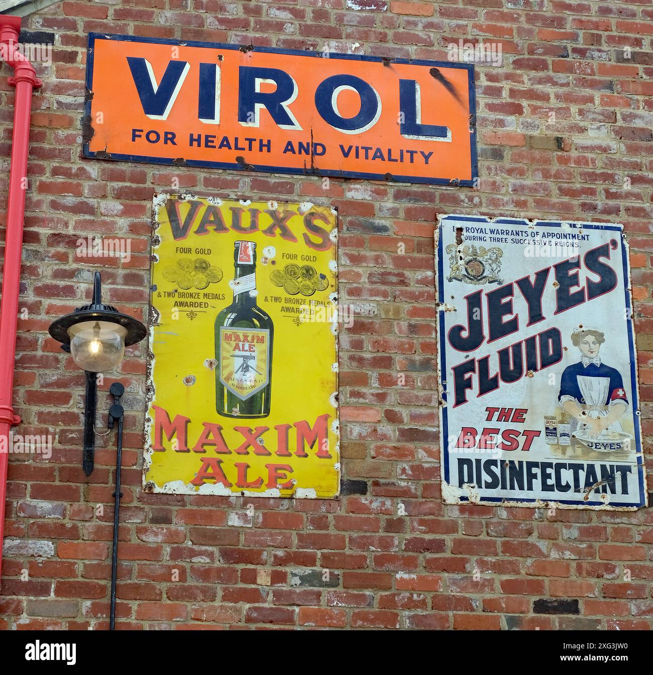 Beamish open air museum. UK. Vintage advertising signs on walls and ...