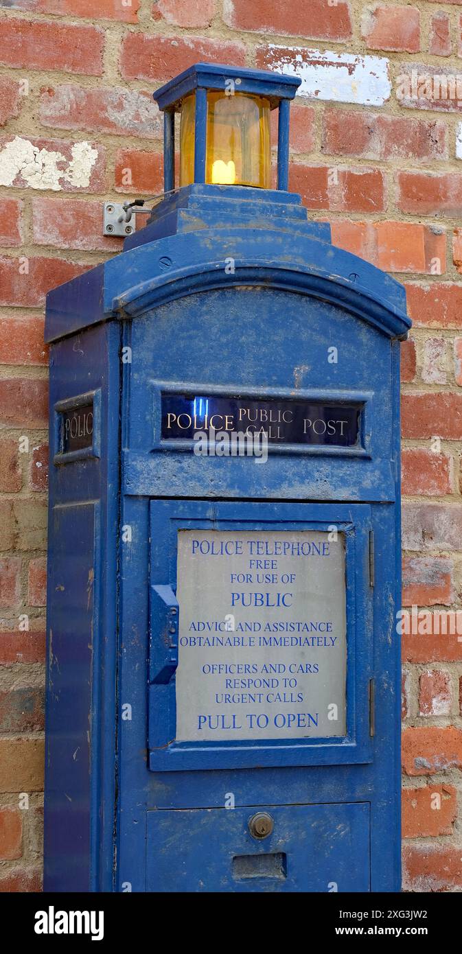 Blues vintage strreet police emergency telephone box with light Stock ...
