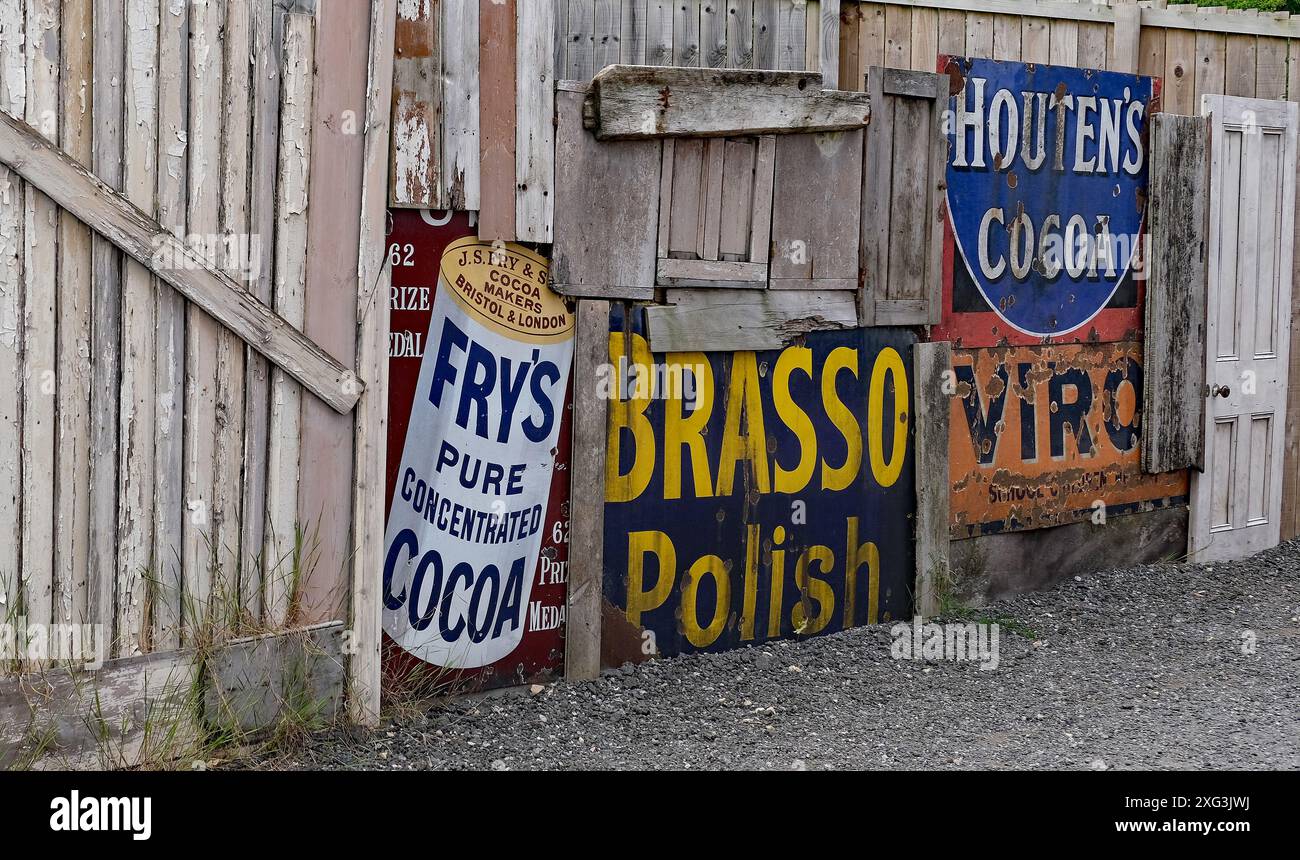 Beamish open air museum. UK. Vintage advertising signs on walls and ...