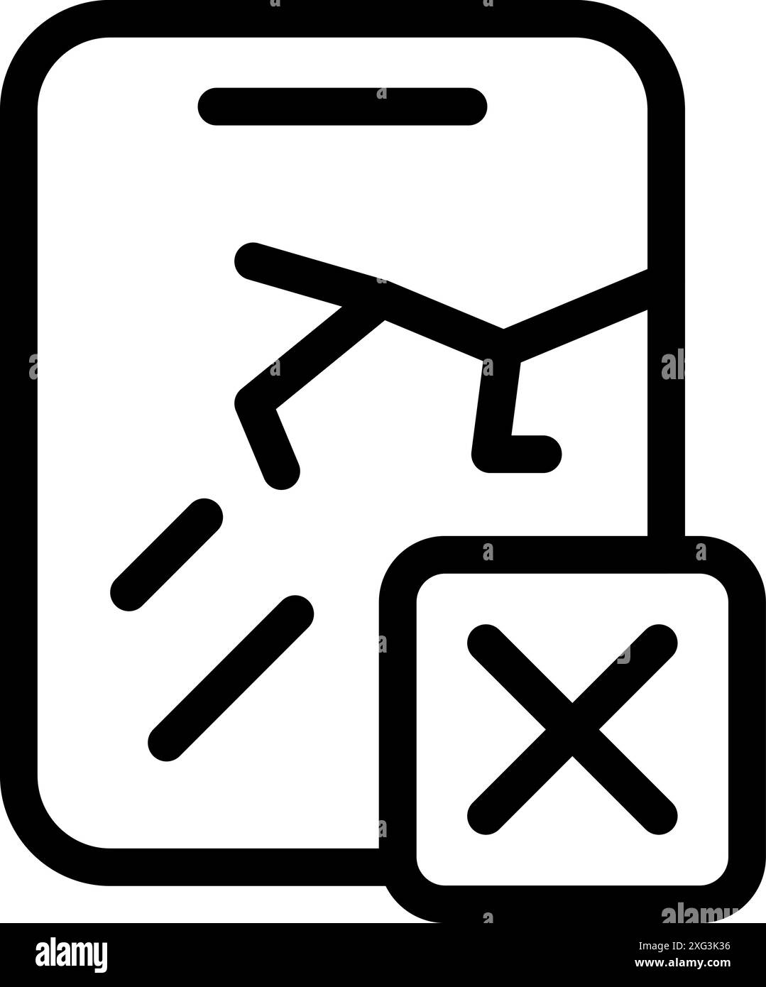 Broken smartphone screen is showing a cross sign, indicating the need ...