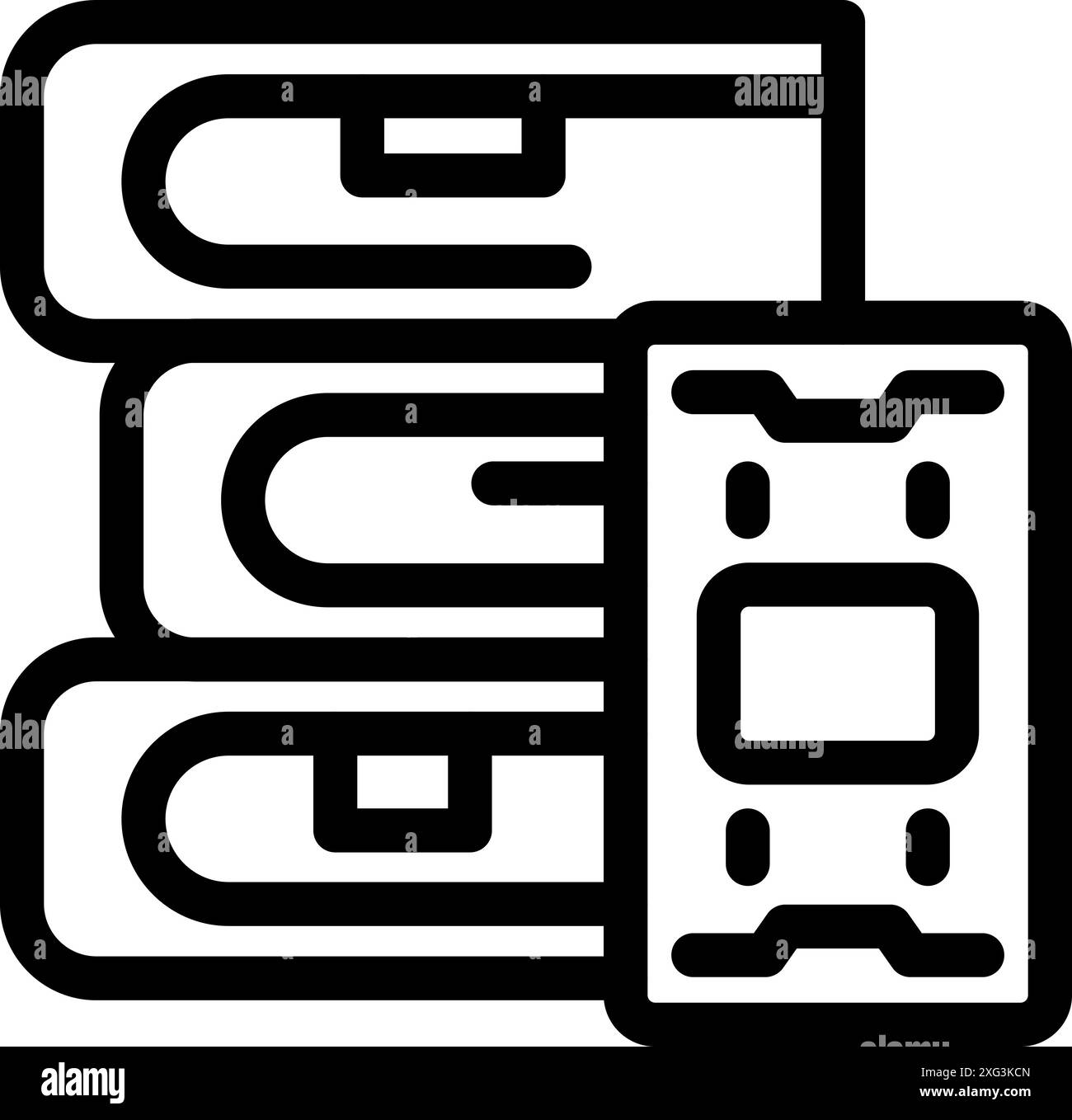 Simple bold outline icon representing a data center server rack storing ...