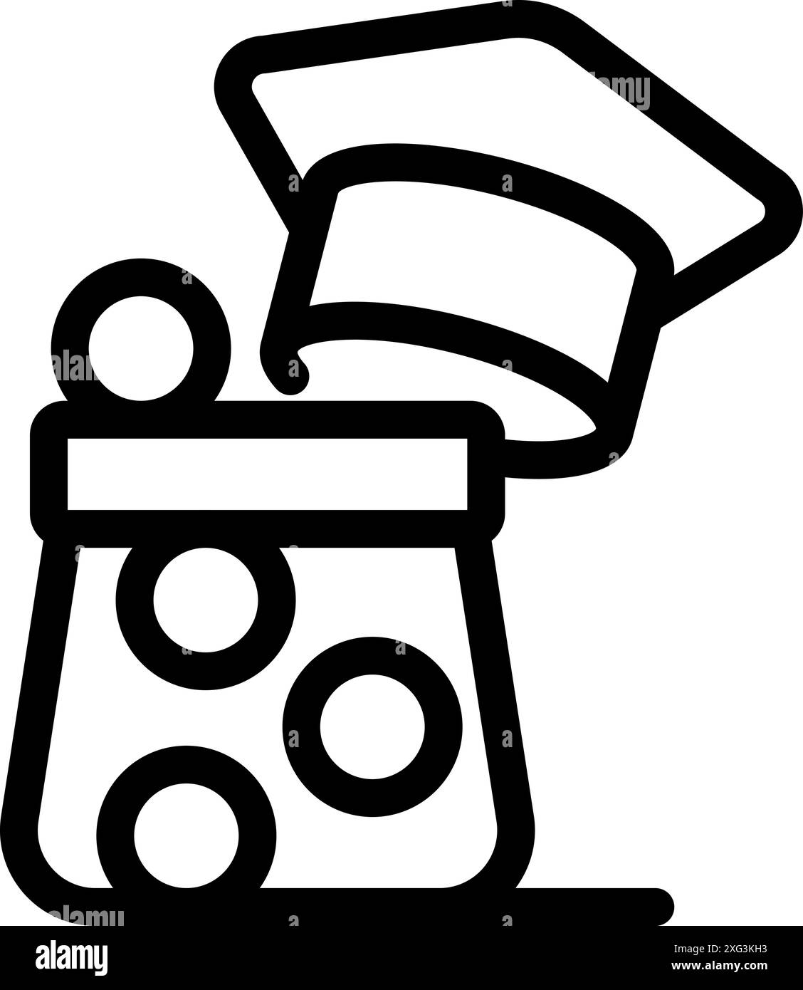 Line art icon of a magician hat pouring coins into a magic pot ...