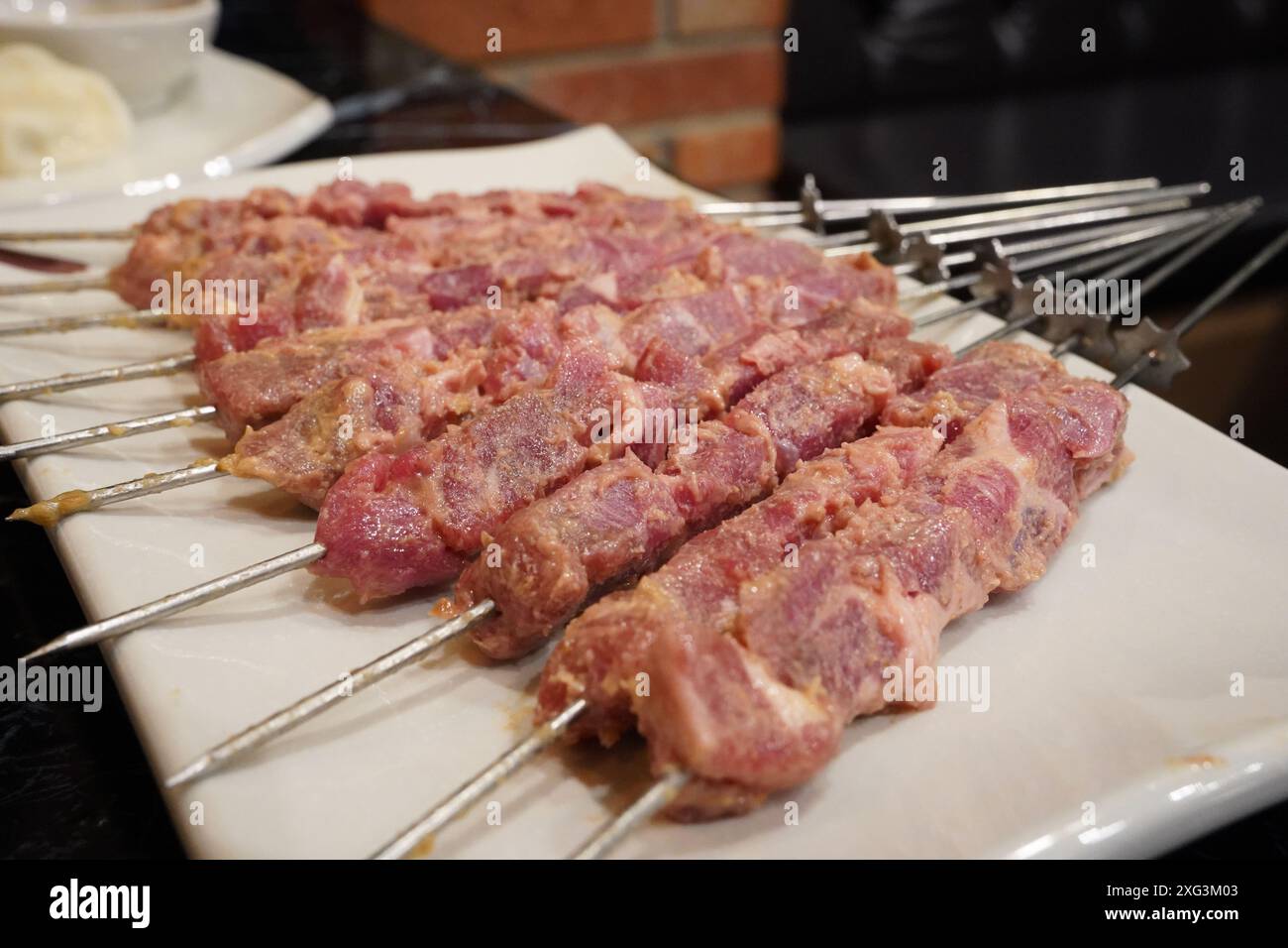 Raw lamb skewers hi-res stock photography and images - Alamy