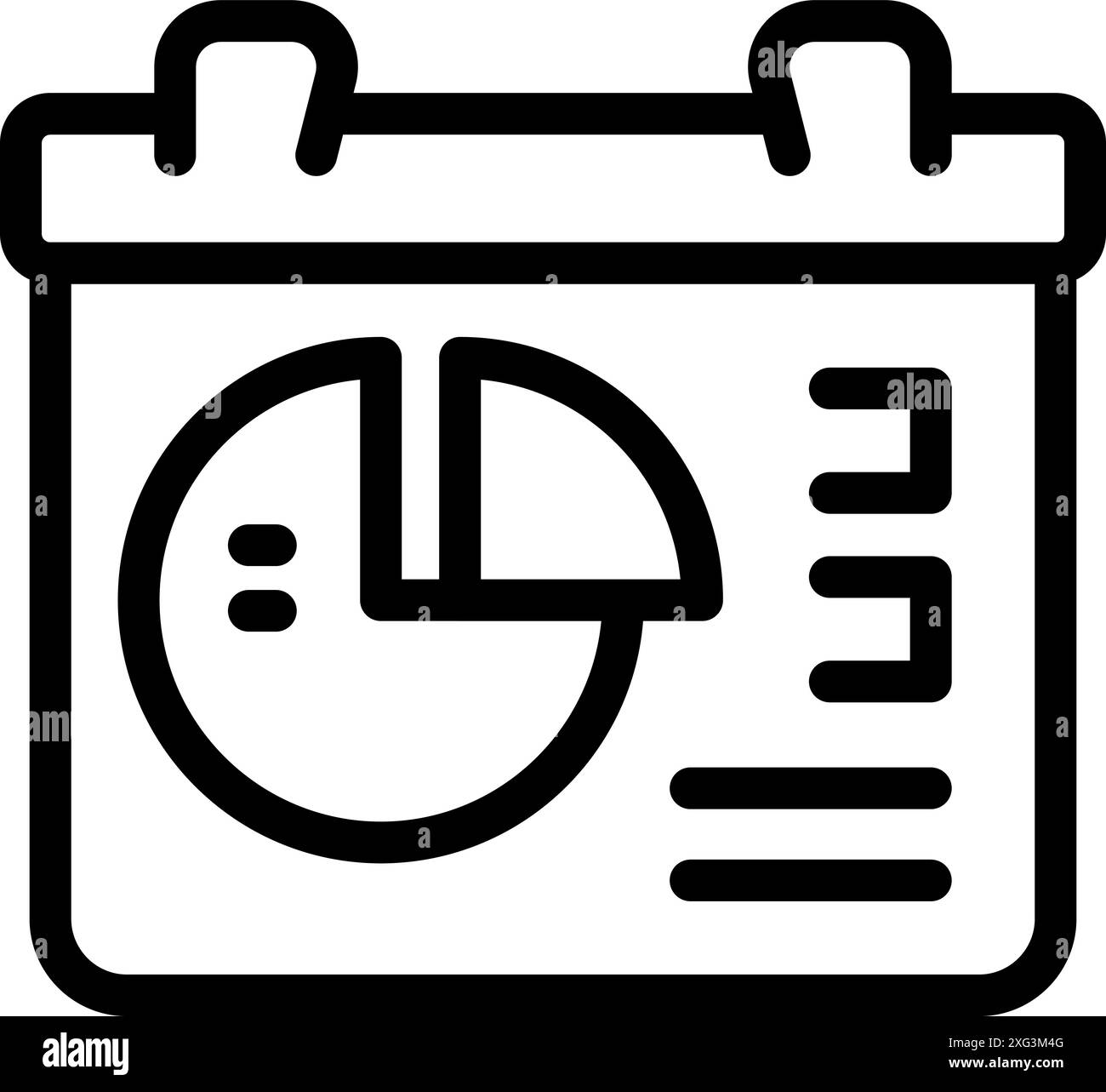 Line art icon of a calendar page showing a pie chart and data ...