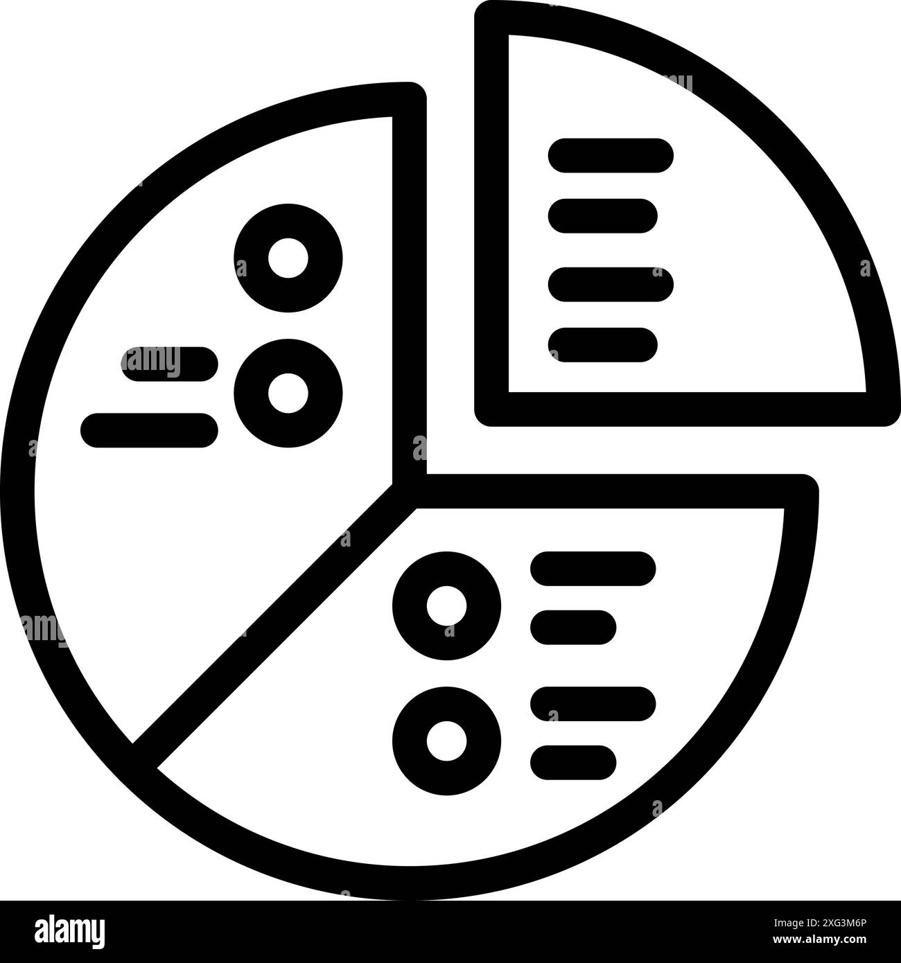 Simple line style icon of a pie chart representing market share, with ...