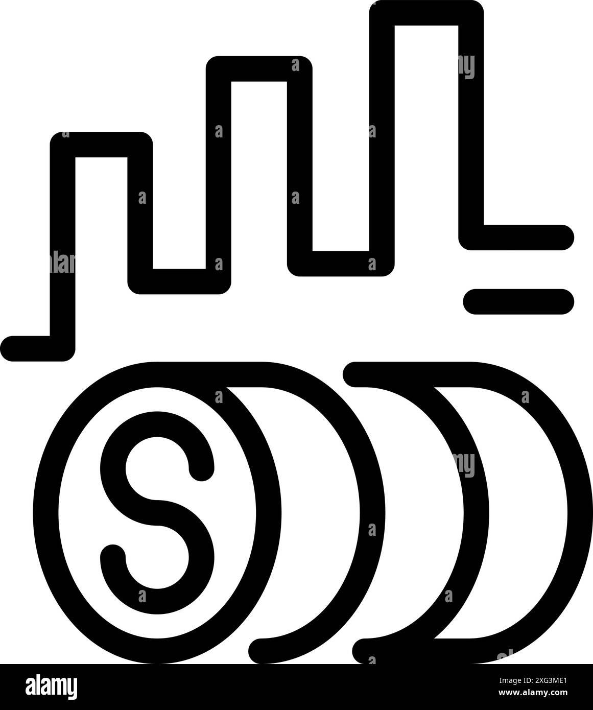 Line art icon of money decreasing over time with bar graph ...