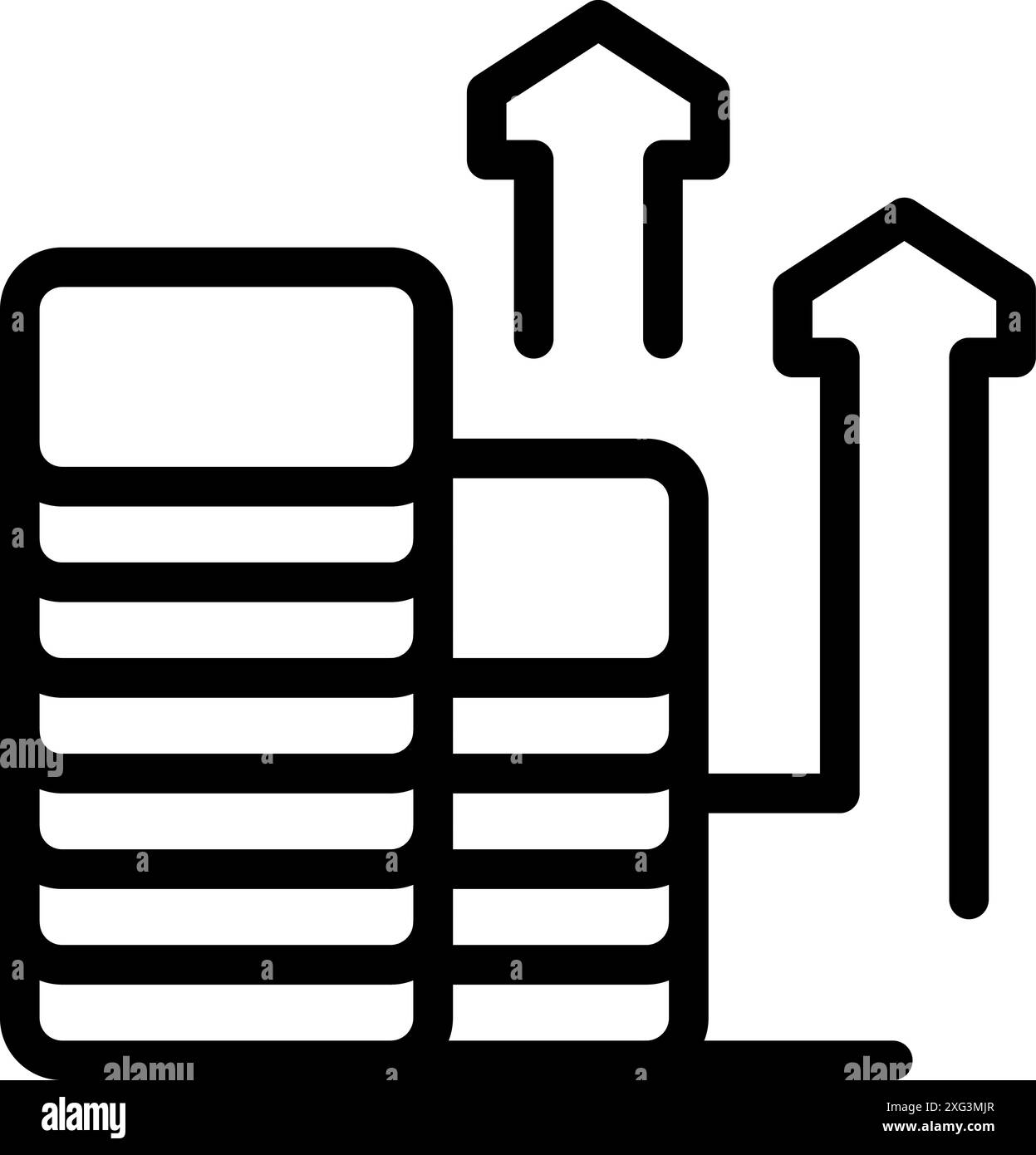 Black and white icon of growing hard drives representing the concept of increasing data storage ...