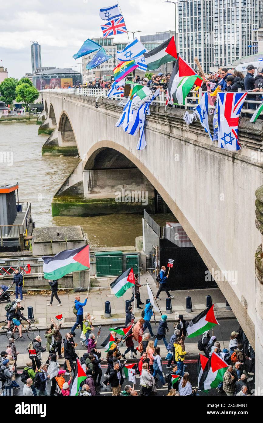 London, UK. 6 Jul 2024. Police show bias by moving a pro palestine ...