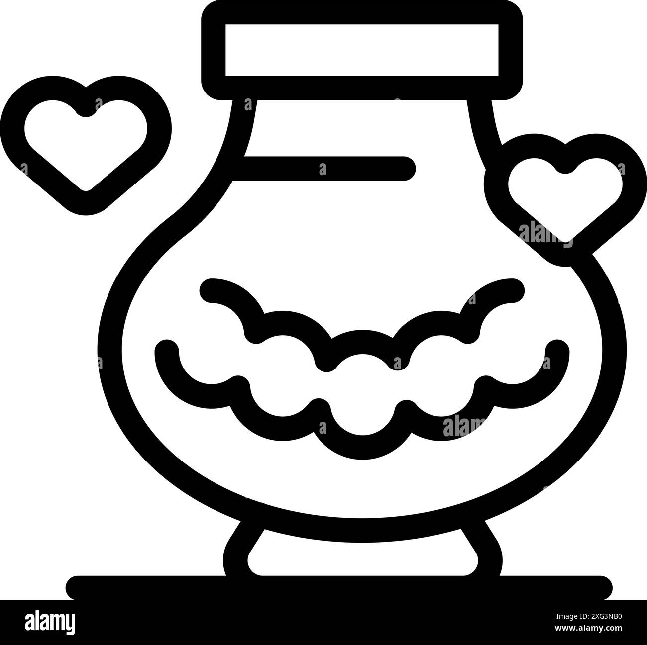Line drawing of a love potion being prepared with hearts floating ...